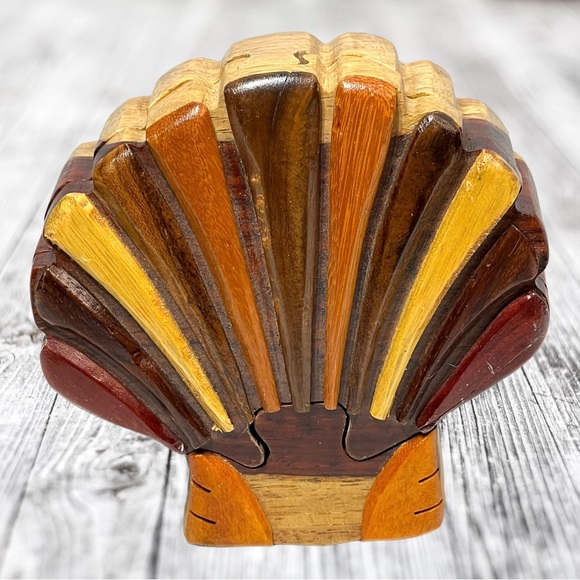 Unbranded | Storage & Organization | Vintage Carved Wood Shell Puzzle ...